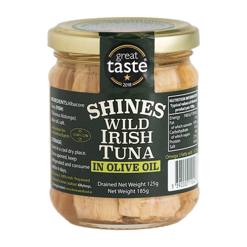 Shines Wild Irish Tuna In Olive Oil, 185g - Shop Now - Meats & Eats
